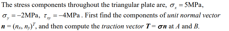 Solved = The stress components throughout the triangular | Chegg.com