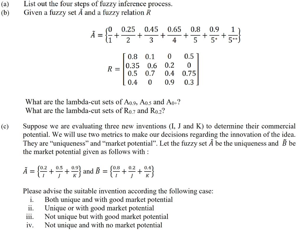 Solved (a) List out the four steps of fuzzy inference | Chegg.com