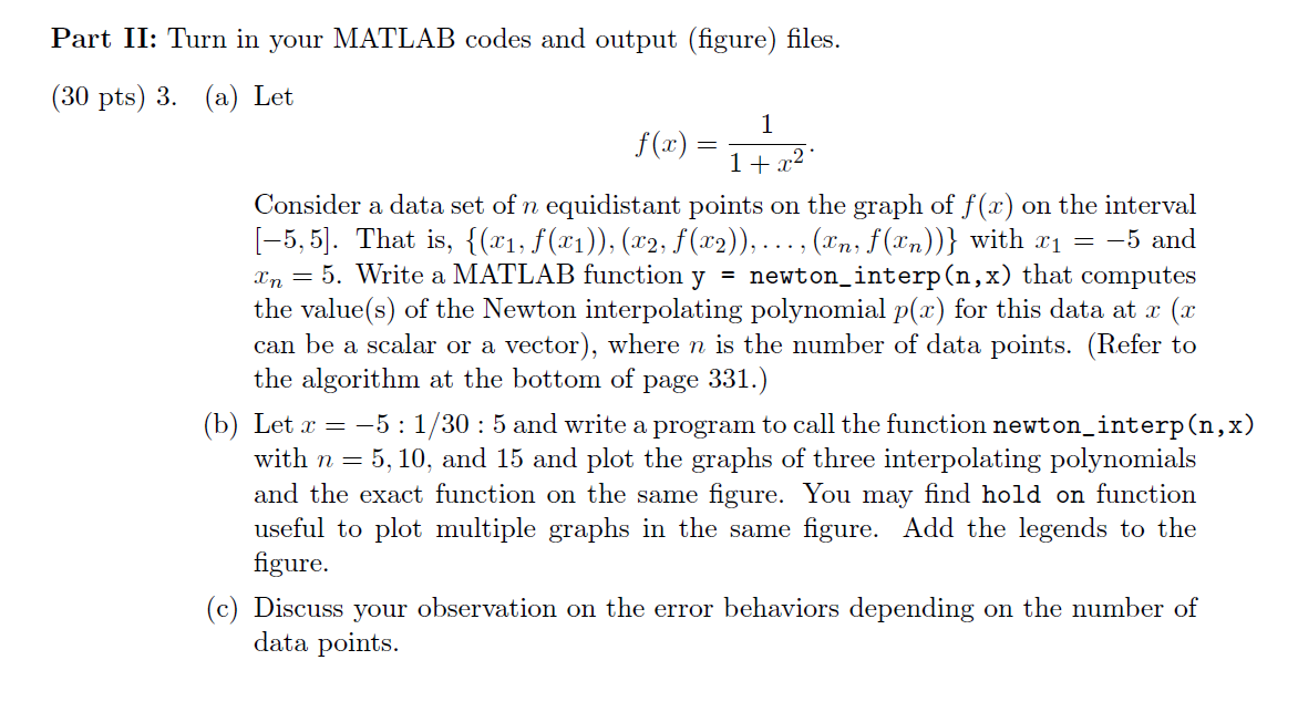 Solved Part II: Turn in your MATLAB codes and output | Chegg.com