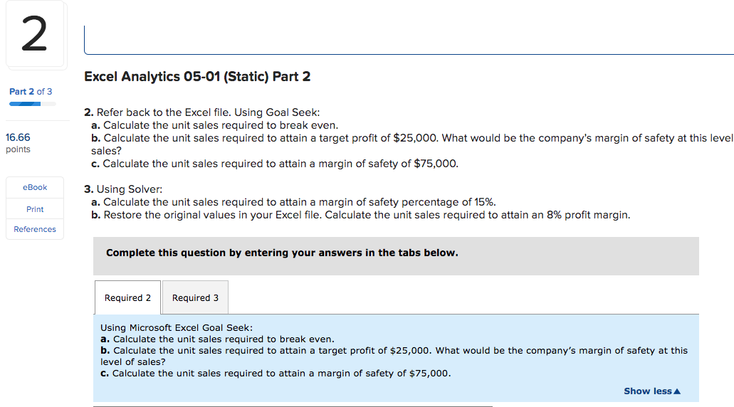 2 Part 2 of 3 Required information Excel Analytics | Chegg.com