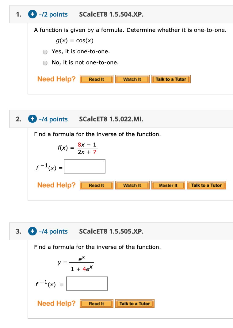Solved + -/2 points SCalcET8 1.5.504.XP. 1. A function is | Chegg.com