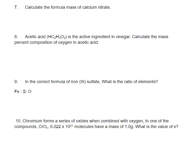 Solved 7. Calculate the formula mass of calcium nitrate. 8. | Chegg.com