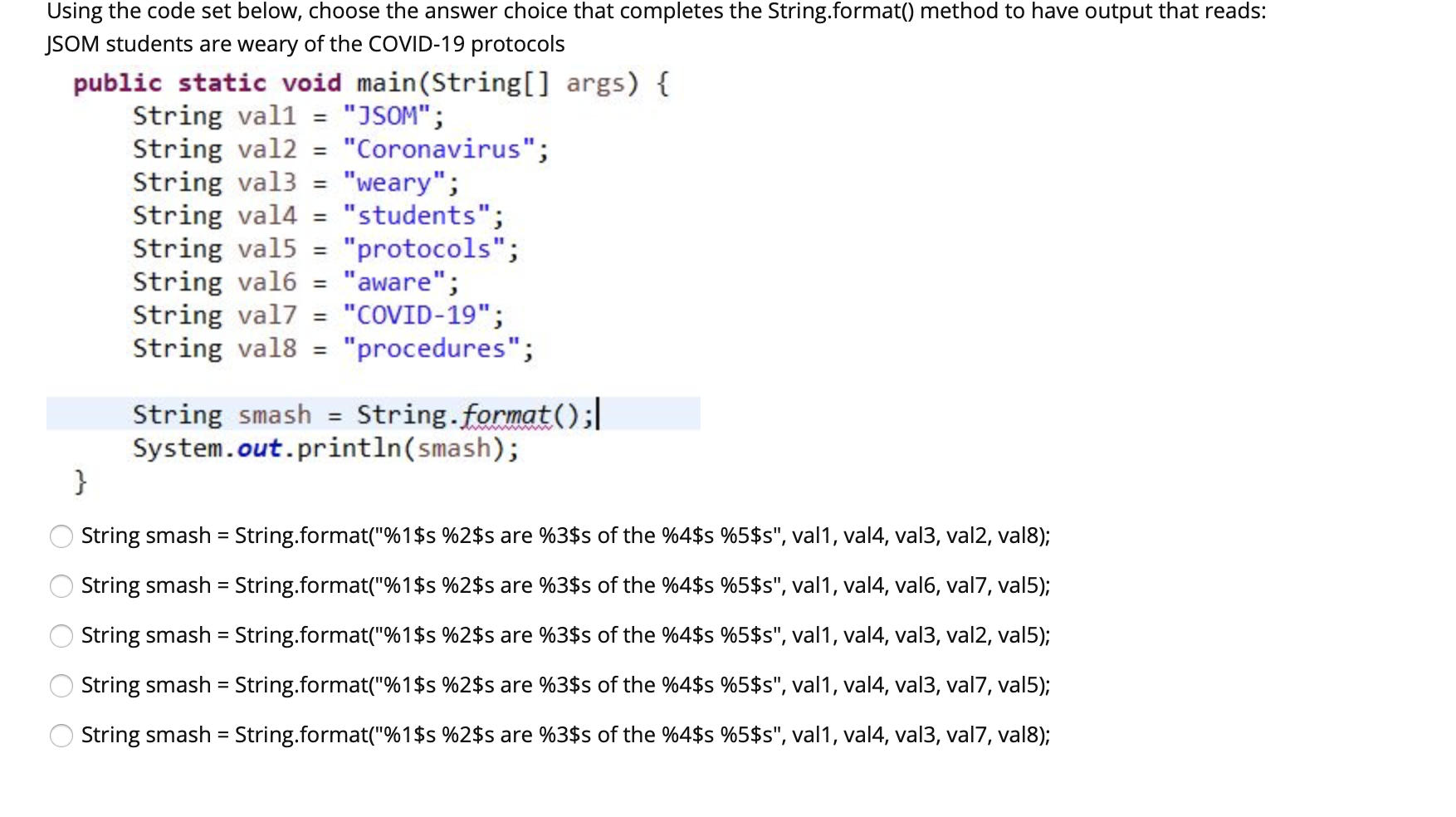 Solved Using the code set below, choose the answer choice | Chegg.com