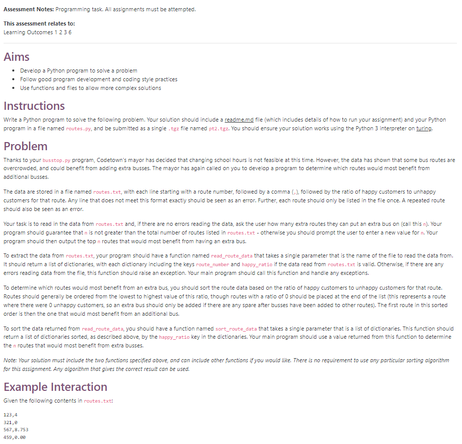 Solved Assessment Notes: Programming task. All assignments | Chegg.com