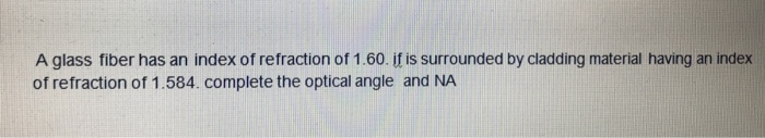Solved A glass fiber has an index of refraction of 1.60. if | Chegg.com