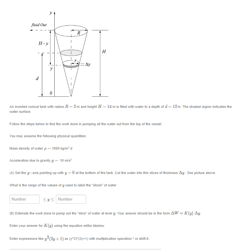Solved An inverted conical tank with radius R=3 m and height | Chegg.com