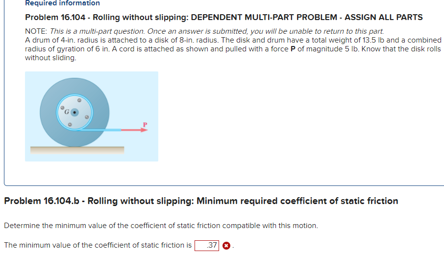 Solved Problem 16.104 - Rolling without slipping: DEPENDENT | Chegg.com