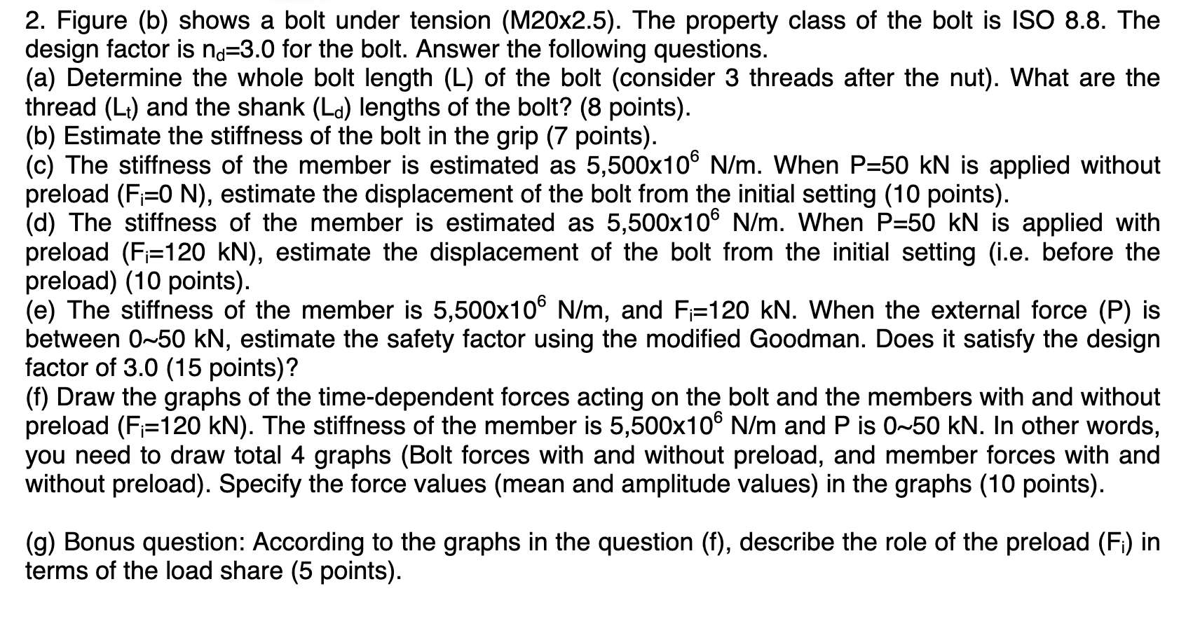 Solved 2. Figure (b) shows a bolt under tension (M20x2.5). | Chegg.com