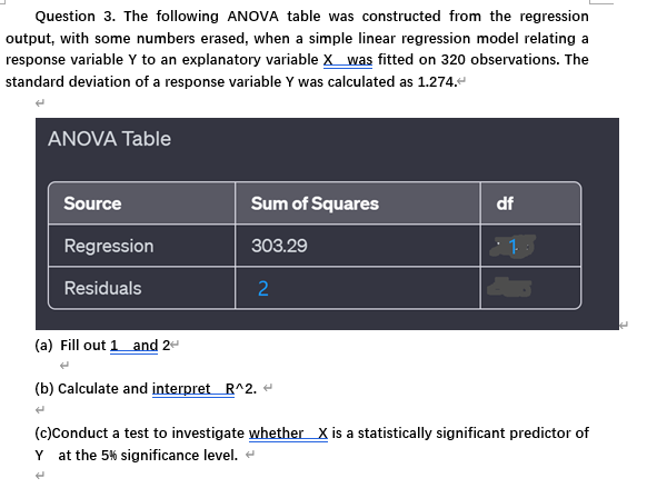 Question 3. The following ANOVA table was constructed | Chegg.com