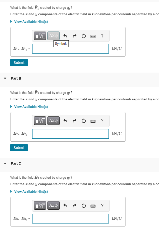 Solved What is the field E1 created by charge q1 ? Enter the | Chegg.com