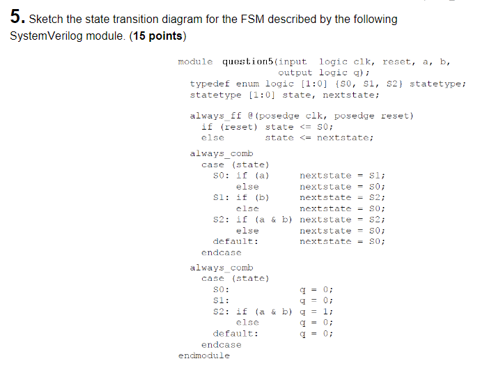 Solved 5. Sketch the state transition diagram for the FSM | Chegg.com