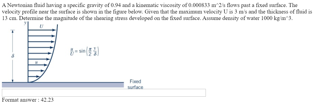 Solved A Newtonian fluid having a specific gravity of 0.94 | Chegg.com