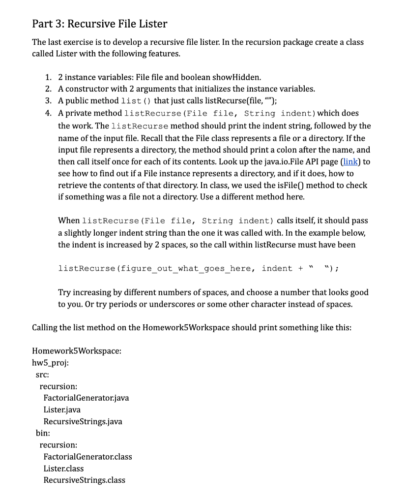 Solved Part 3: Recursive File Lister The last exercise is to | Chegg.com