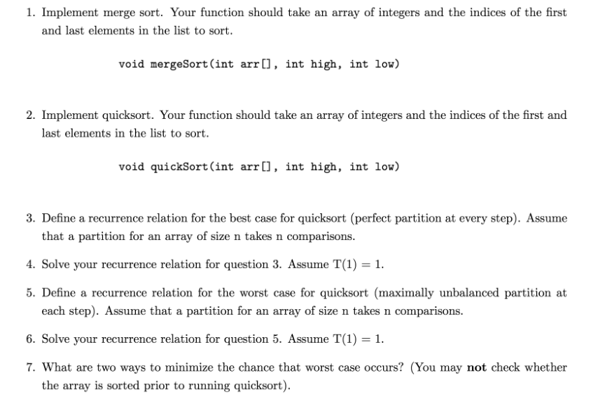 Solved 1. Implement merge sort. Your function should take an | Chegg.com