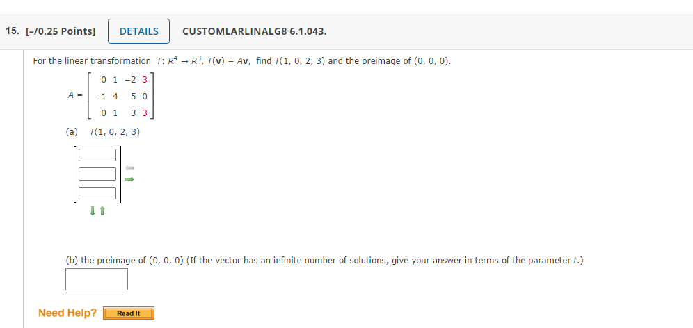 Solved 15. [-70.25 Points] DETAILS CUSTOMLARLINALG8 6.1.043. | Chegg.com