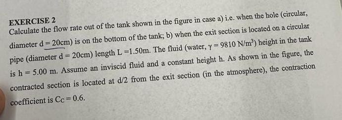 Solved EXERCISE 2 Calculate the flow rate out of the tank | Chegg.com