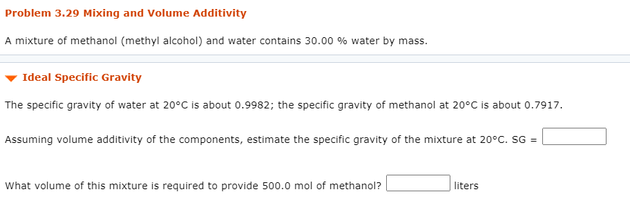 Solved Problem 3.29 Mixing and Volume Additivity A mixture | Chegg.com