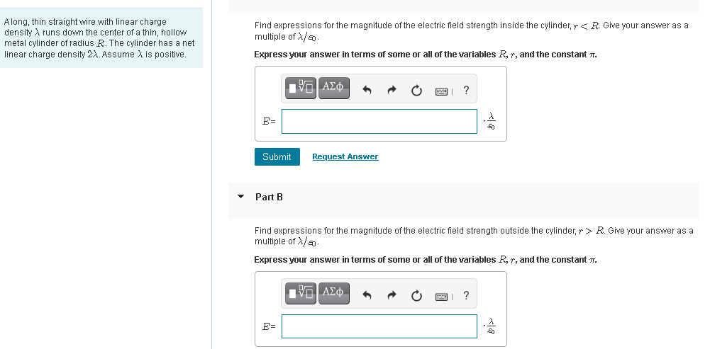 Solved Along, thin straight wire with linear charge density | Chegg.com