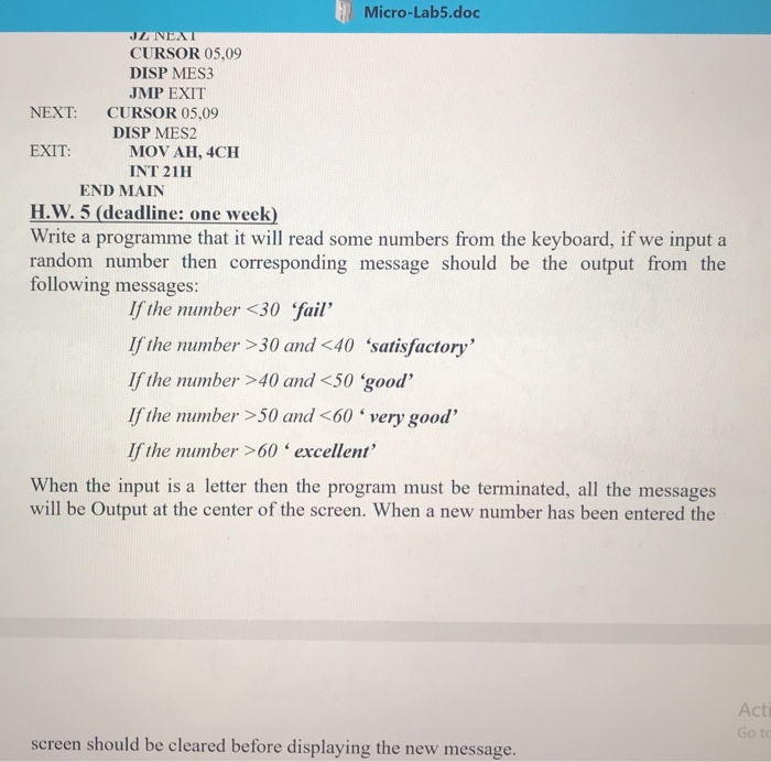 Micro-Lab5.doc CURSOR 05,09 DISP MES3 JMP EXIT NEXT | Chegg.com