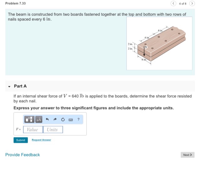 Solved Problem 7.33 The beam is constructed from two boards | Chegg.com