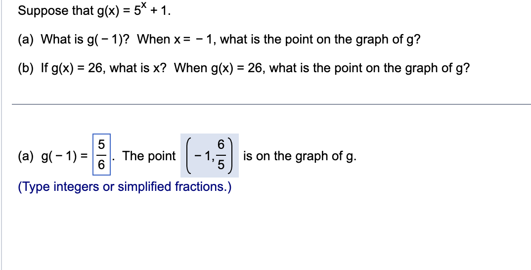 Solved Suppose that g(x)=5x+1.(a) ﻿What is g(-1) ? ﻿When | Chegg.com