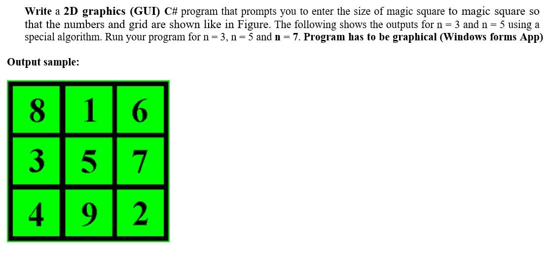 Solved Write a 2D graphics (GUI) C# program that prompts you | Chegg.com