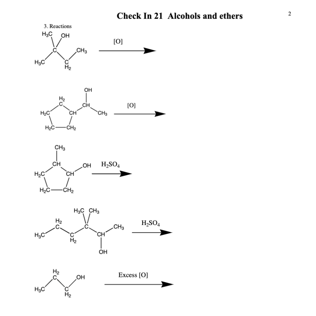 Solved Check In 21 Alcohols and ethers 3. Reactions Excess | Chegg.com