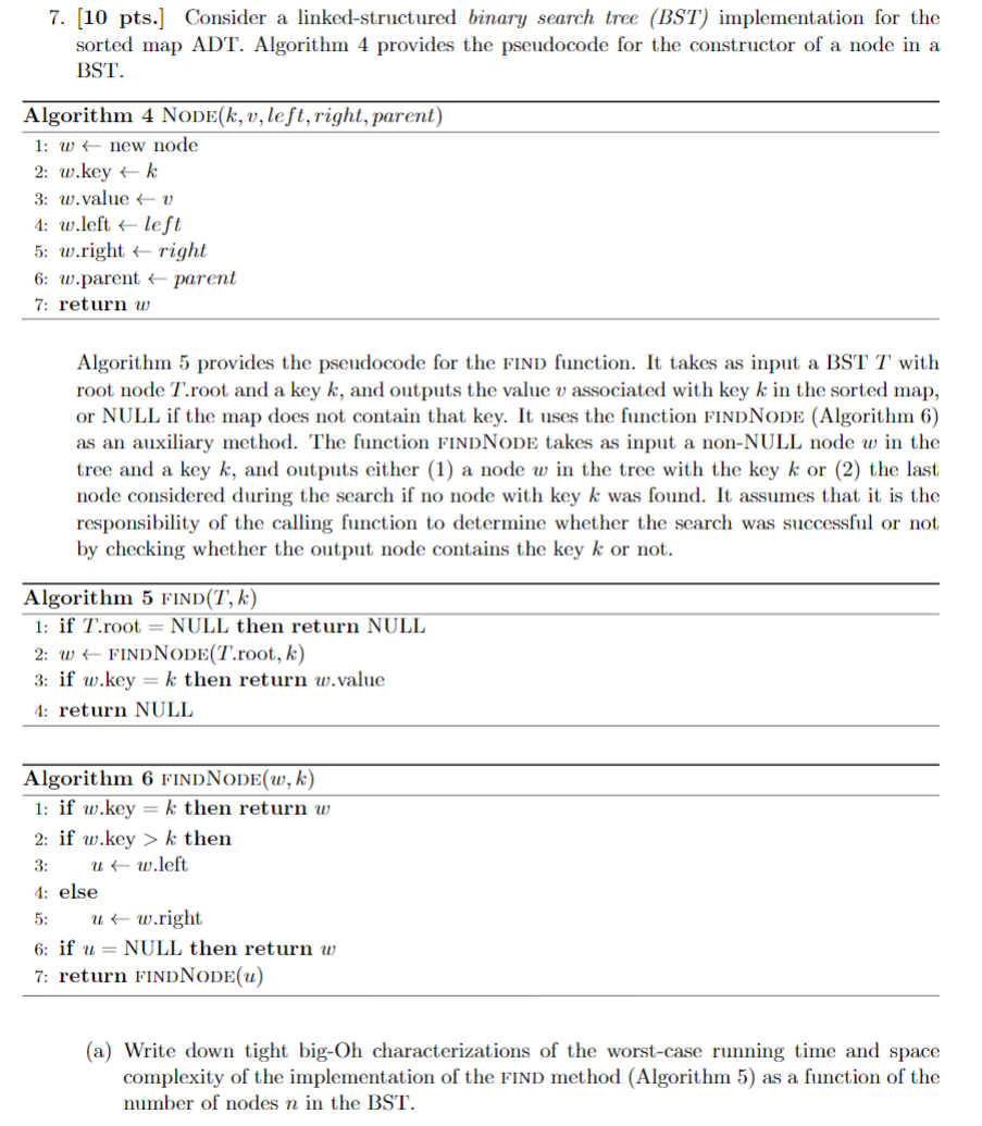 7. [10 pts.] Consider a linked-structured binary | Chegg.com