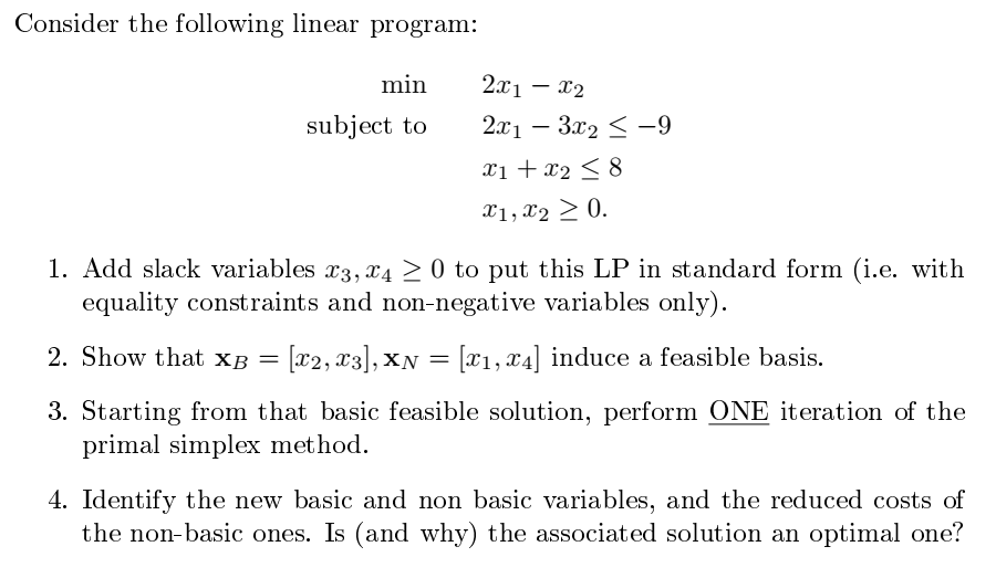 Solved Consider the following linear program: min subject to | Chegg.com