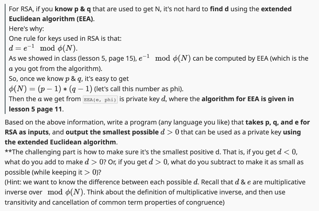 Solved For RSA, if you know p&q that are used to get N, it's | Chegg.com
