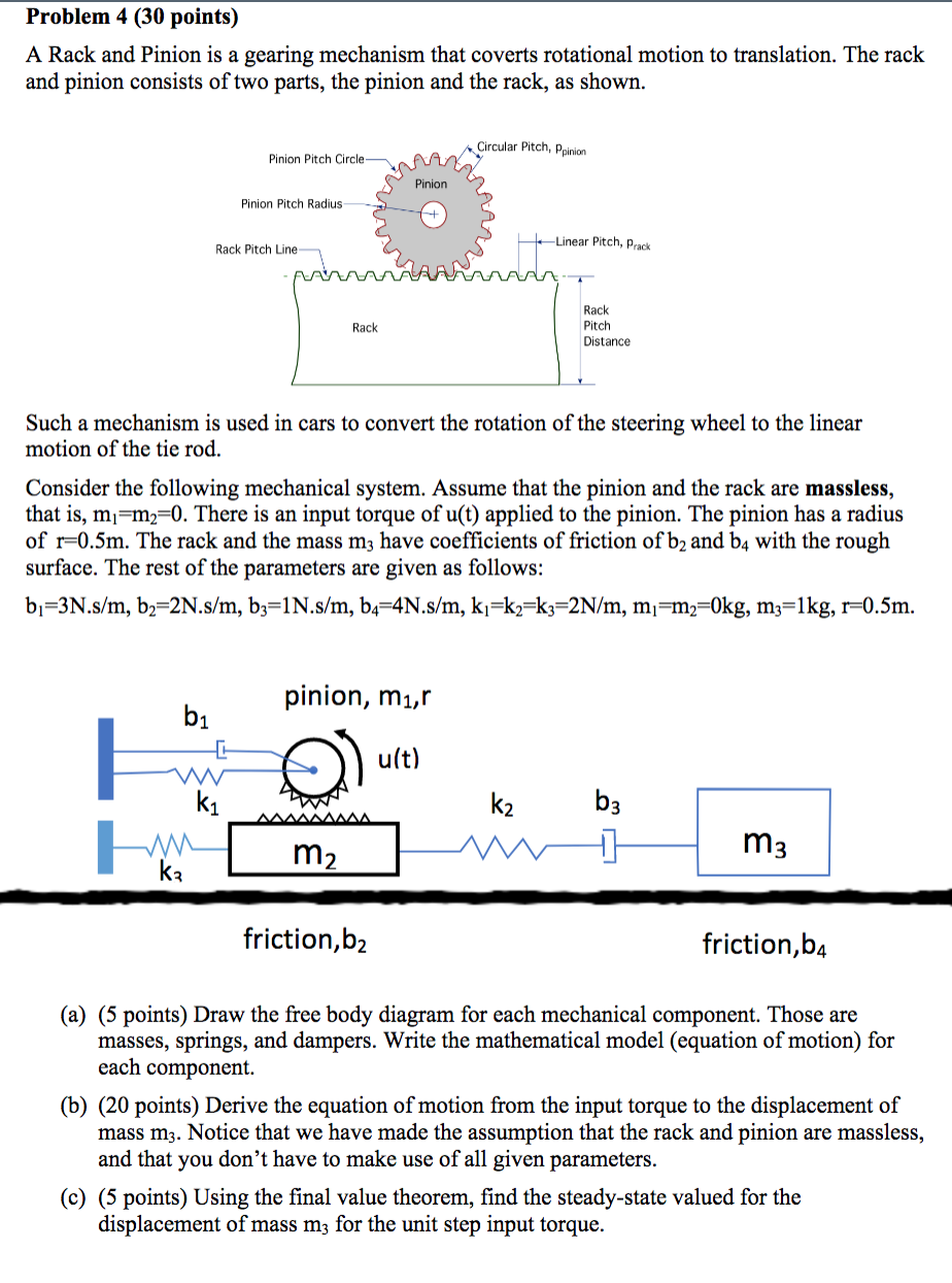 Problem 4 (30 points) A Rack and Pinion is a gearing | Chegg.com