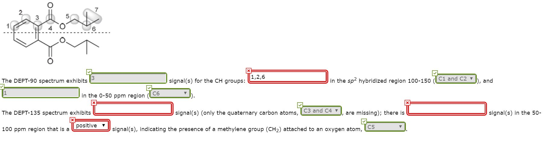 1,2,6 The DEPT-90 spectrum exhibits 13 signal(s) for | Chegg.com