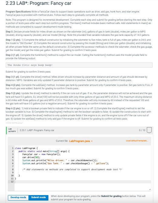 Solved Program Specifications Write a FancyCar class to | Chegg.com