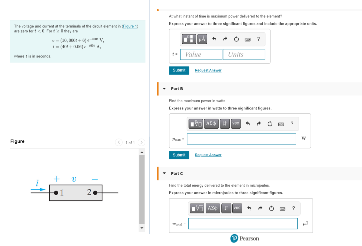 Solved At what instant of time is maximum power delivered to | Chegg.com