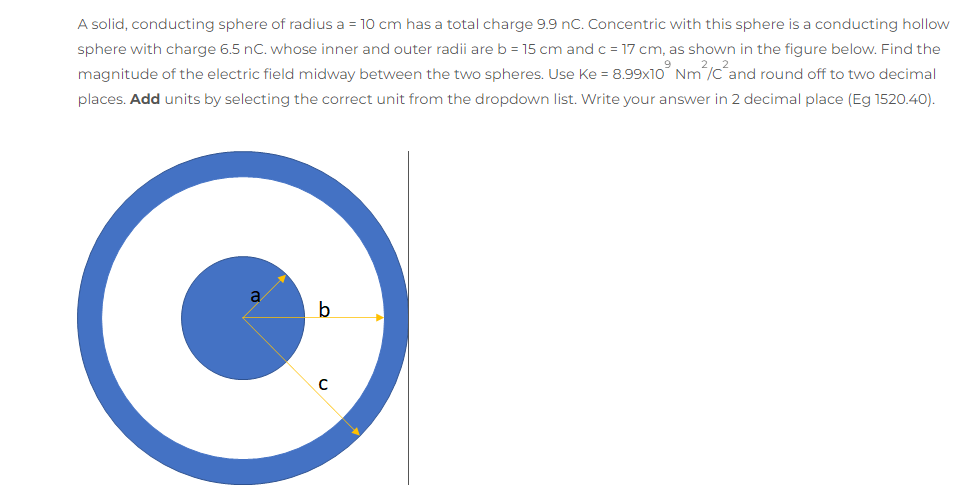 Solved A solid, conducting sphere of radius a =10 cm has a | Chegg.com