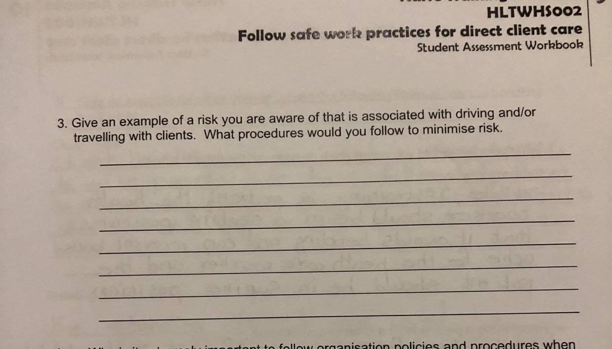Solved HLTWHSOO2 Follow safe work practices for direct | Chegg.com
