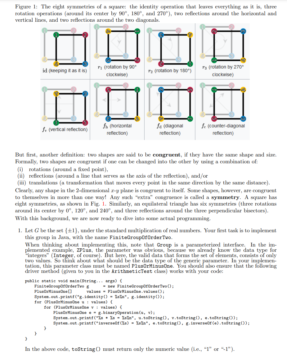 Figure 1: The eight symmetries of a square: the | Chegg.com