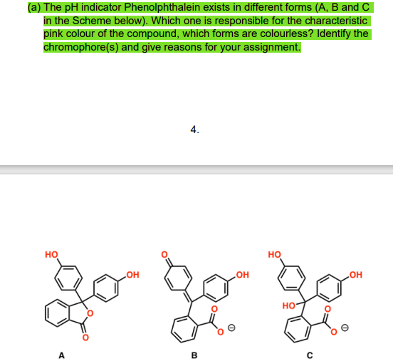Solved (a) The pH indicator Phenolphthalein exists in | Chegg.com
