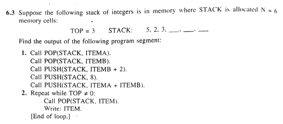 Solved 6.3 Suppose the following stack of integers is in | Chegg.com