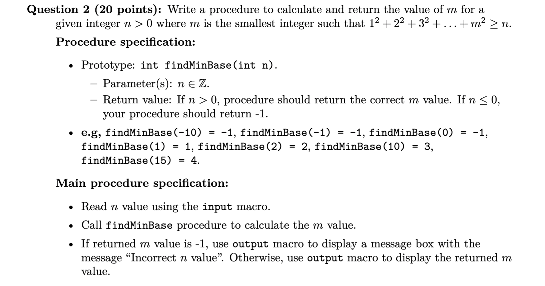 lestion 2 (20 points): Write a procedure to calculate | Chegg.com