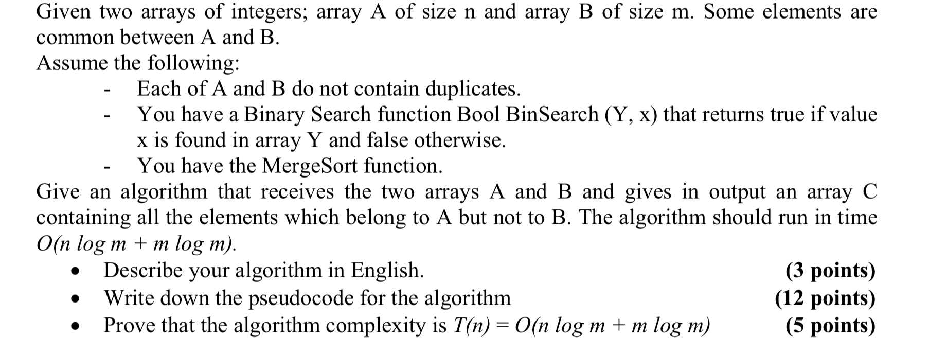 Solved Given two arrays of integers; array A of size n and | Chegg.com
