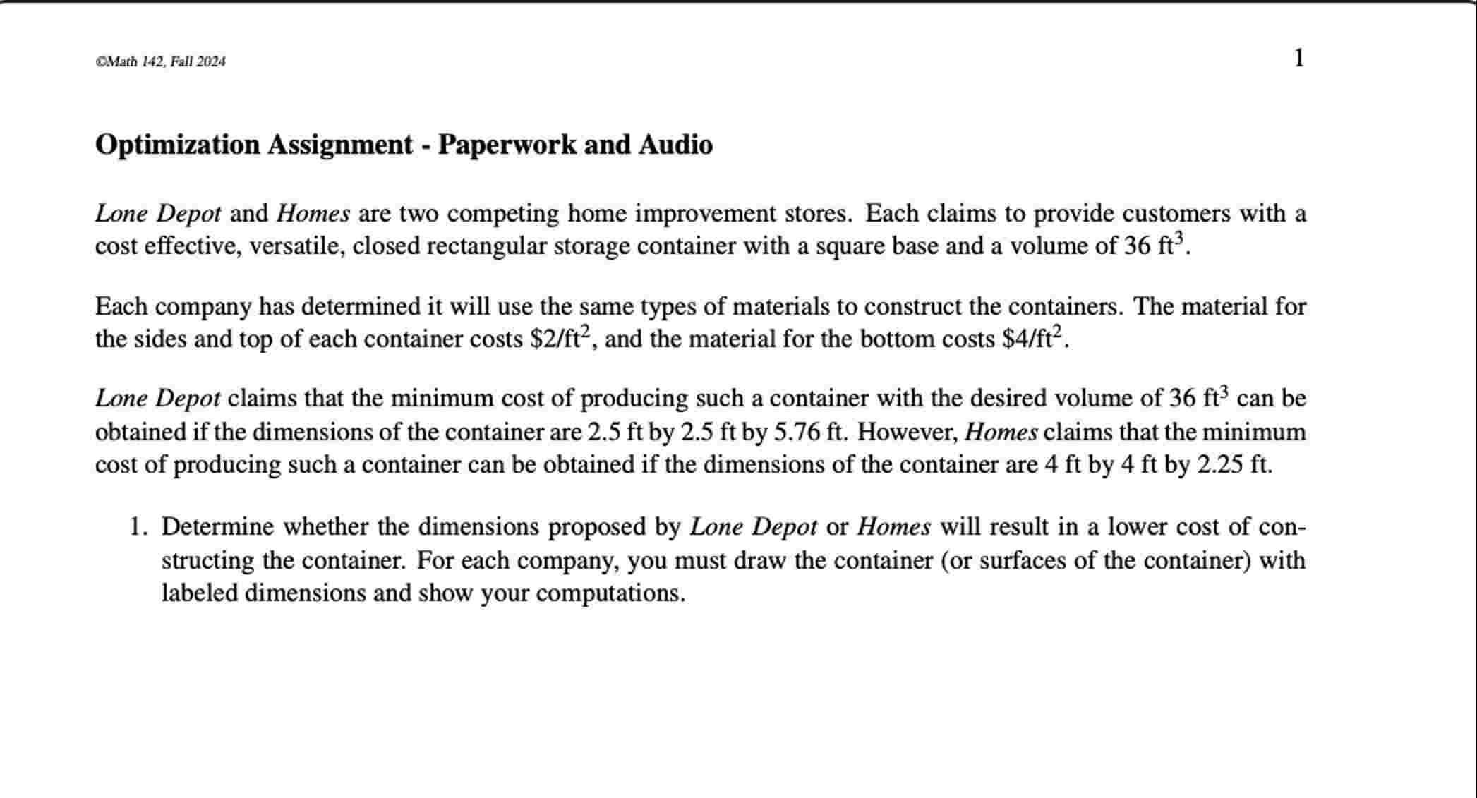 Optimization Assignment - ﻿Paperwork and AudioLone | Chegg.com