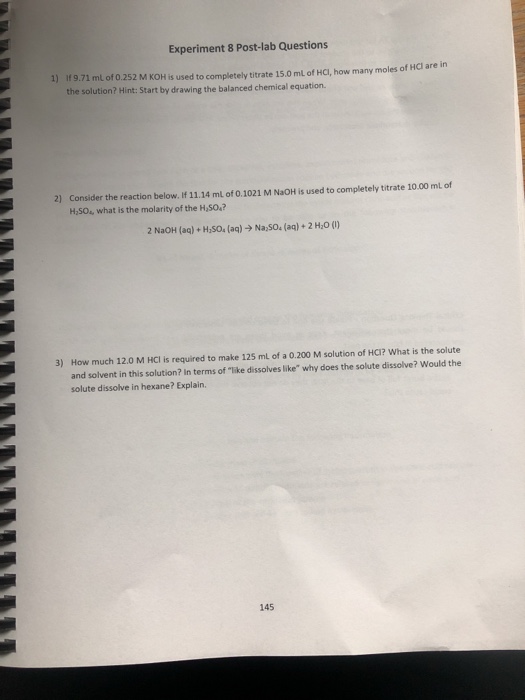 Solved Experiment 8 Post-lab Questions any moles of HCI many | Chegg.com