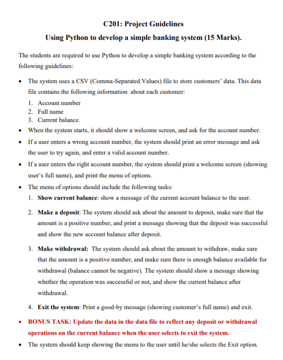 Solved C201: Project Guidelines Using Python to develop a | Chegg.com