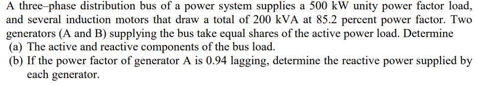 Solved A three-phase distribution bus of a power system | Chegg.com