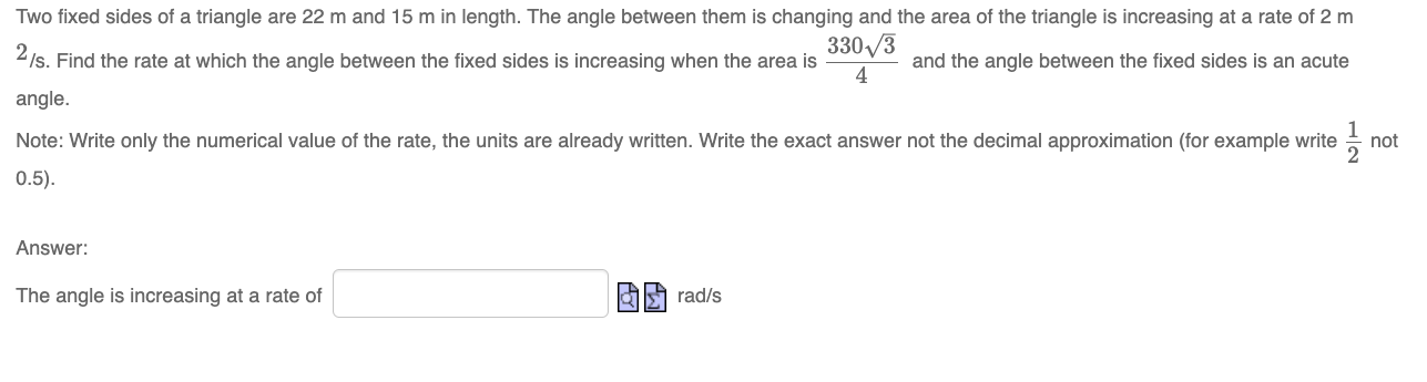 Solved Two fixed sides of a triangle are 22m ﻿and 15m ﻿in | Chegg.com