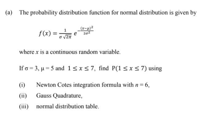 Solved (a) The probability distribution function for normal | Chegg.com