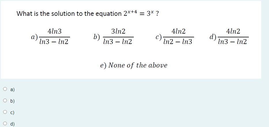 Solved What is the solution to the equation 2x+4=3x ? a) | Chegg.com