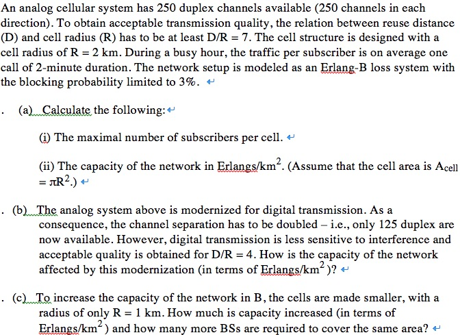An analog cellular system has 250 duplex channels | Chegg.com