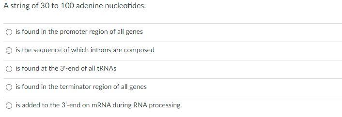 Solved A string of 30 to 100 adenine nucleotides: is found | Chegg.com